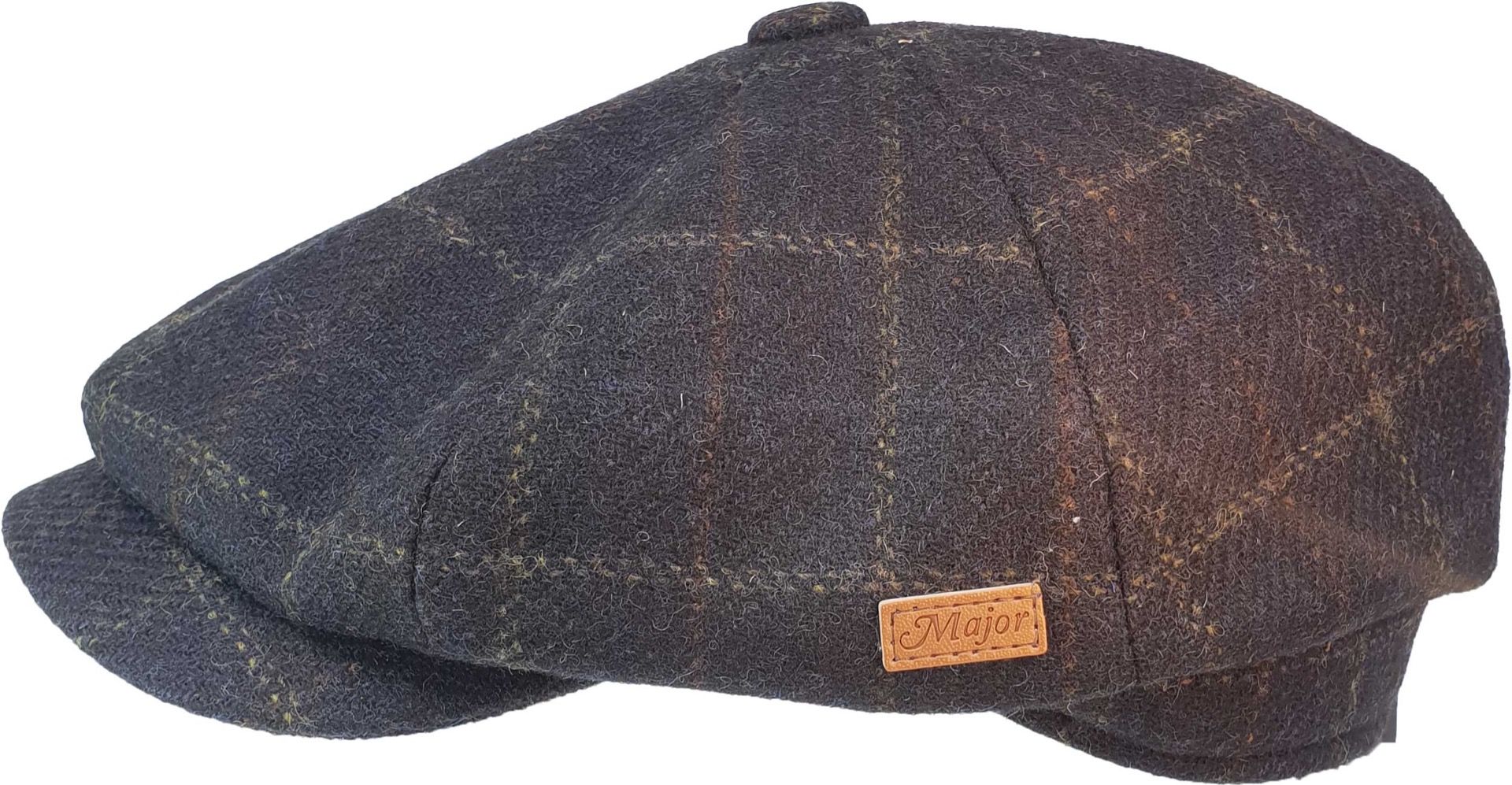 Navy Checked Wool Newsboy Cap