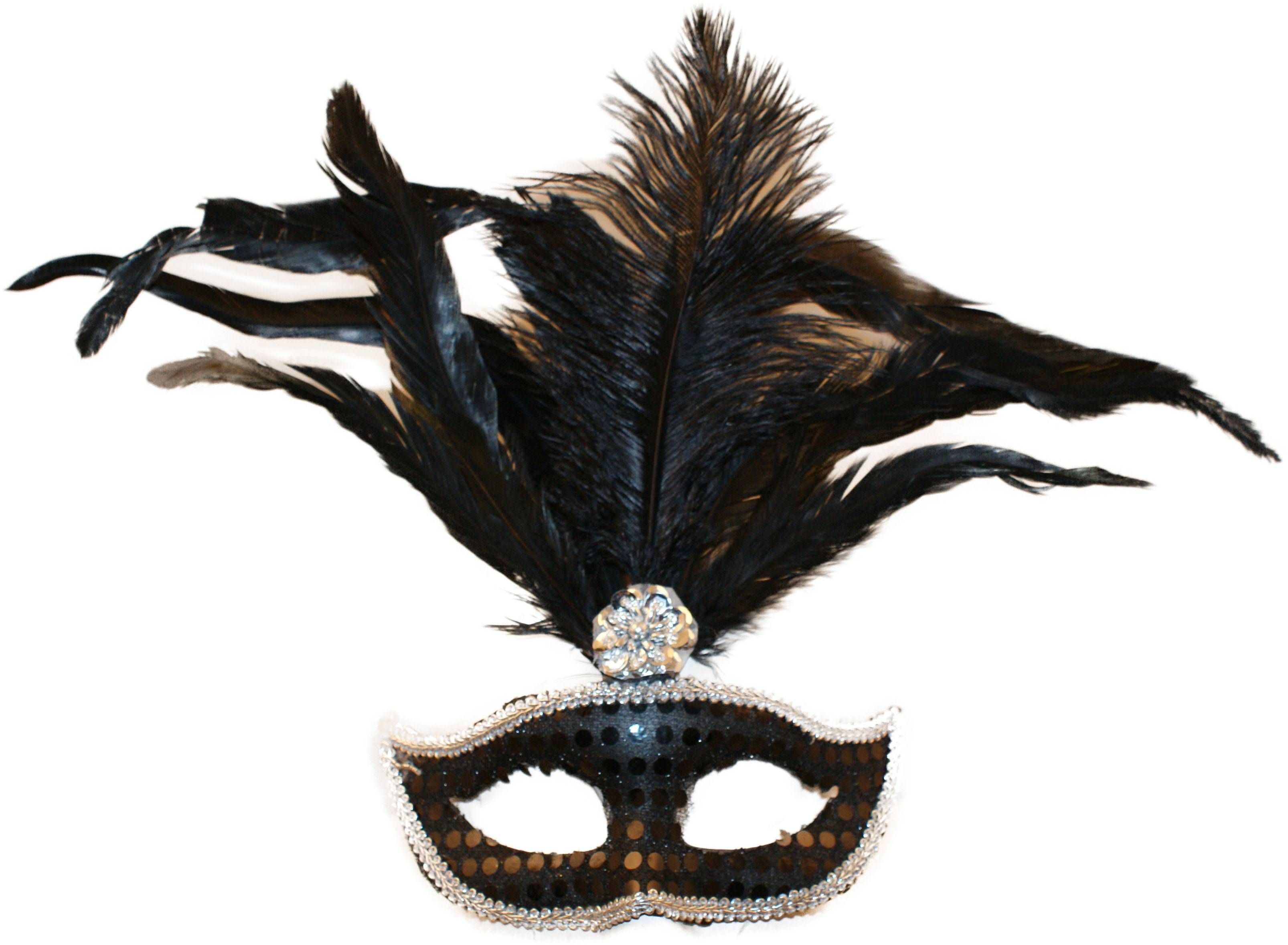 Black Feathered Masquerade Carnival Headdress Mask | | EA
