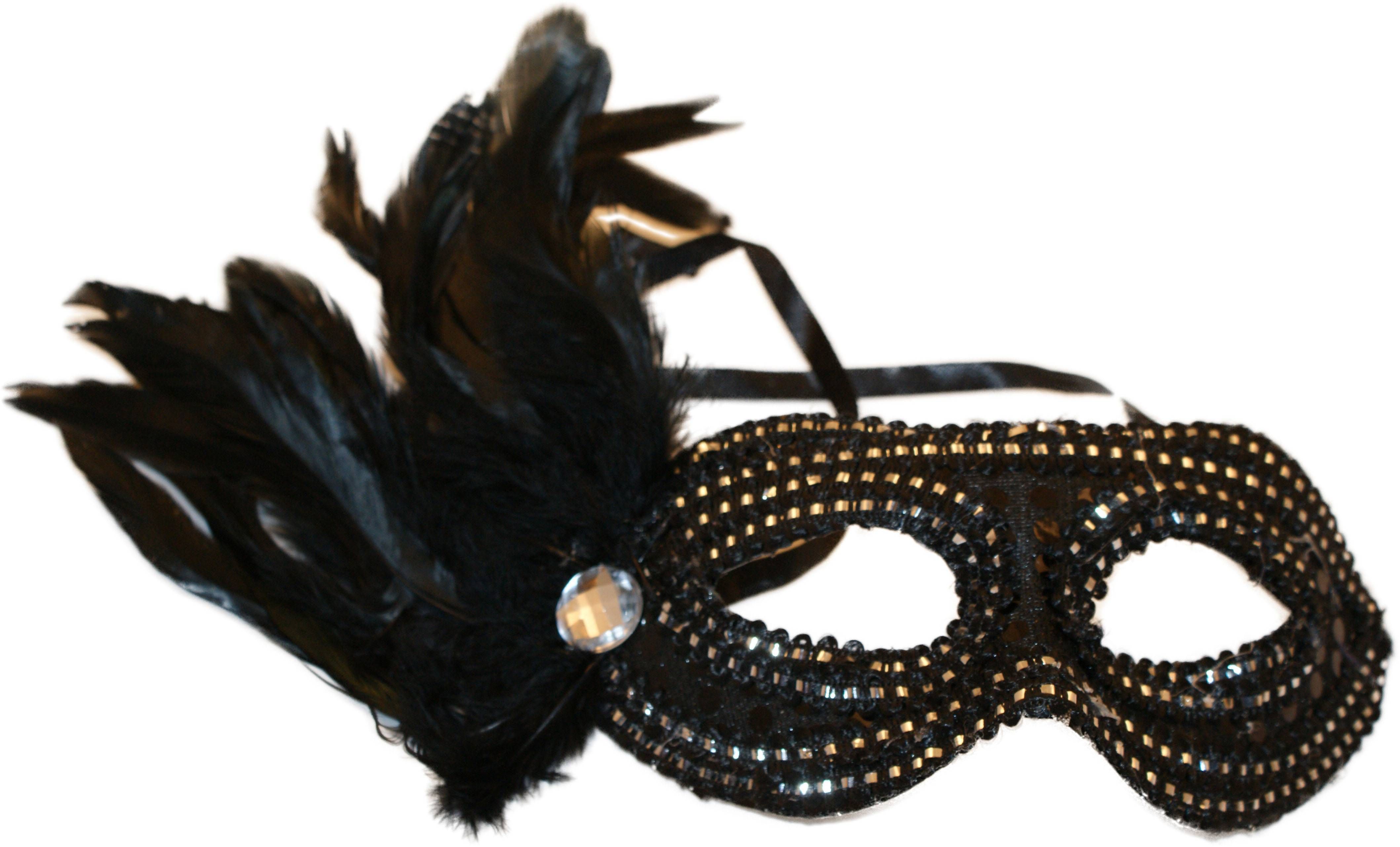 Black Feathered Venetian Masquerade Mask | | EA